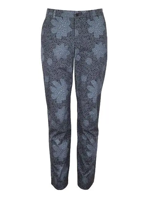 LORDS OF HARLECH Charles Stretch Twill Flat Front Pant - Floral Tiles Smoke
