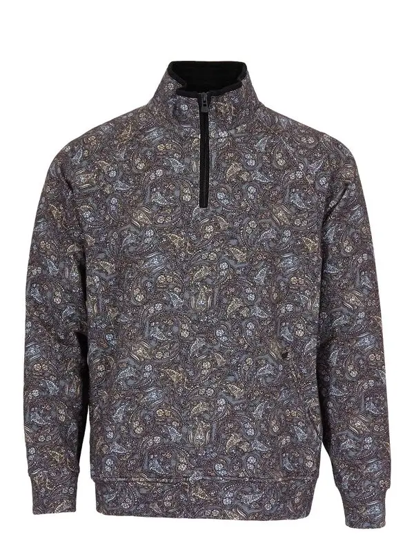 LORDS OF HARLECH Craig Brushed Interlock Quarter Zip Pullover - Madrid Paisley Smoke