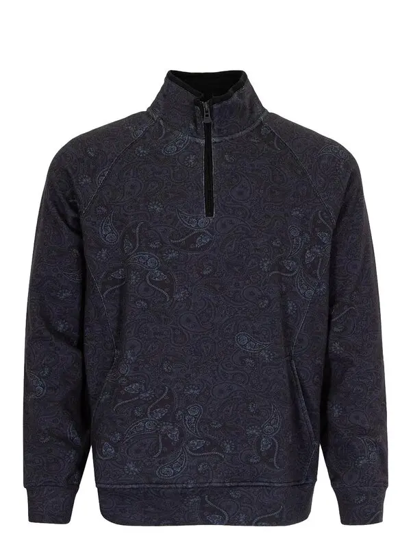 LORDS OF HARLECH Craig Brushed Interlock Quarter Zip Pullover - Montgat Paisley Black