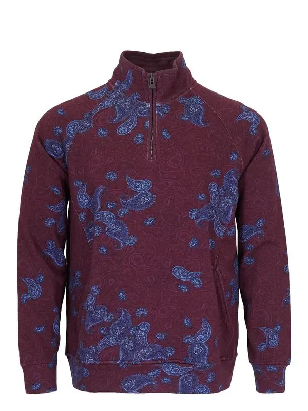 LORDS OF HARLECH Craig Brushed Interlock Quarter Zip Pullover - Montgat Paisley Plum