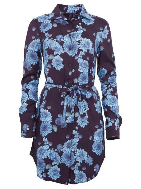 LORDS OF HARLECH Dorethy Stretch Viscose Shirt Dress - Serious Floral Plum