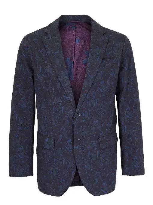 LORDS OF HARLECH Hadrian Stretch Cotton Blazer - Madrid Paisley Navy