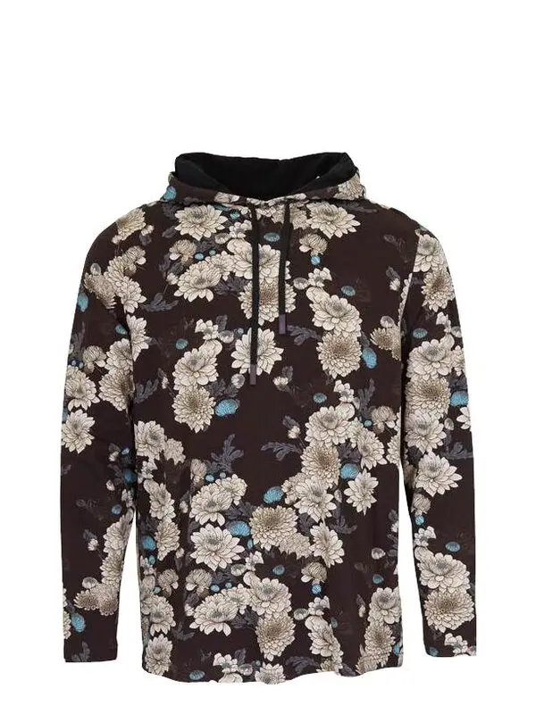 LORDS OF HARLECH Printed Lightweight Hoodie - Serious Floral Black