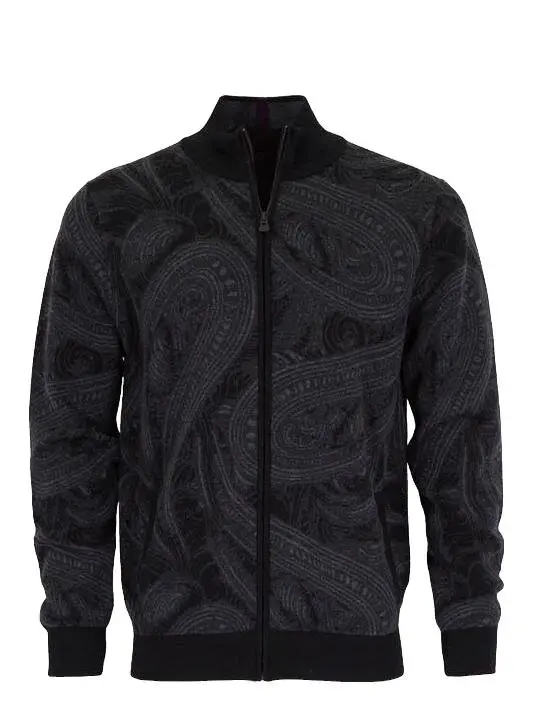 LORDS OF HARLECH Frederick Merino Wool Full Zip Cardigan - Badalona Charcoal