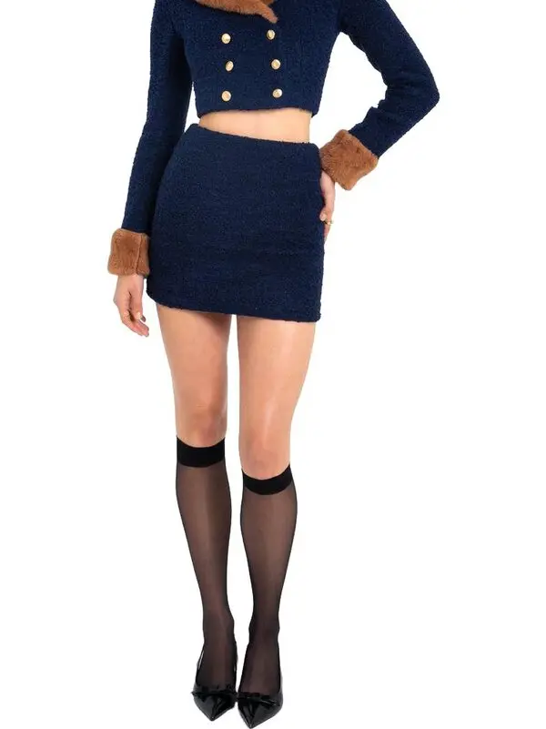 MISS CIRCLE Wylda Boucle Bodycon Mini Skirt - Navy Blue