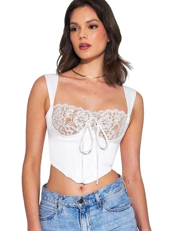 MISS CIRCLE Everly Lace Satin Corset Top - White
