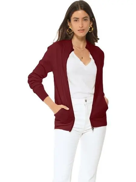 MONTICELLI CASHMERE Pure Cashmere Double-slider Zip Cardigan - Bordeaux