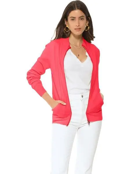 MONTICELLI CASHMERE Pure Cashmere Double-slider Zip Cardigan - Coral Red