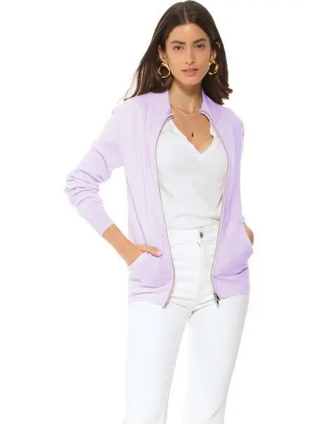 MONTICELLI CASHMERE Pure Cashmere Double-slider Zip Cardigan - Lilac