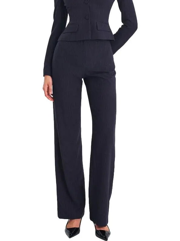 MISS CIRCLE High-waisted Striped Straight Leg Pant - Navy