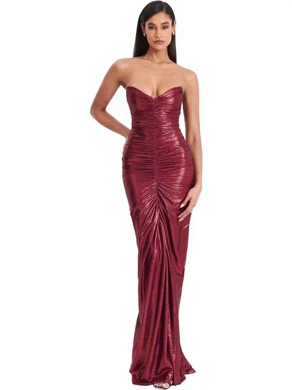 MISS CIRCLE Sabble Long Mermaid Evening Gown - Burgundy