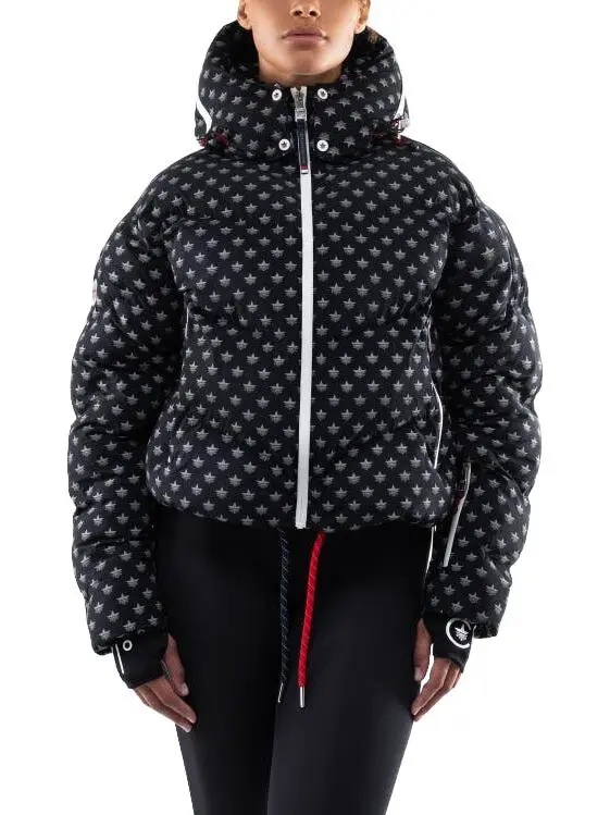 MALIBU SKI CLUB Ditsy Hooded Puffer Jacket - Black