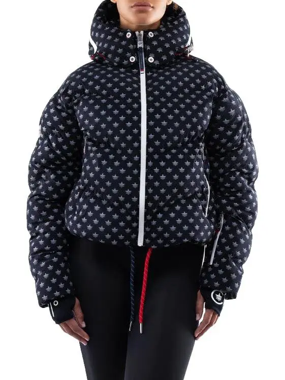 MALIBU SKI CLUB Ditsy Hooded Puffer Jacket - Navy