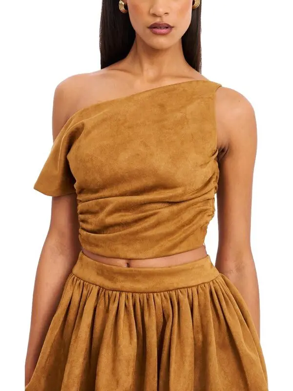 MISS CIRCLE Suede Slash Neck Tank Top - Brown