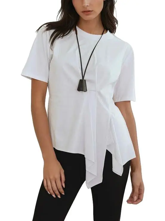 SISTERLY Lise Asymmetric Drape Top - White