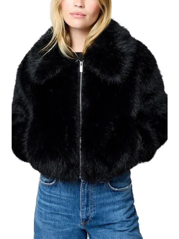 French Connection Rena Faux Fur Crop Jacket - Black