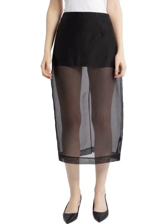 FRAME Silk Organza Pencil Skirt - Black