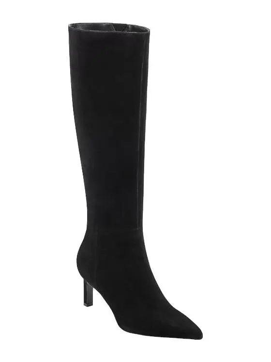 Marc Fisher Eva Pointed Toe Knee High Boots - Black Suede