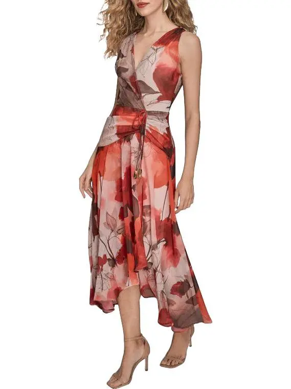 Donna Karan New York Floral Print Faux-wrap Dress - Magenta Mu