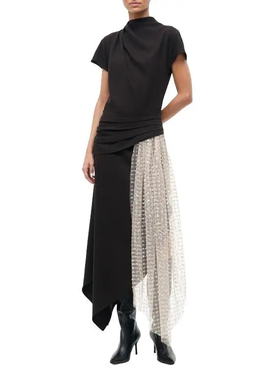 Staud Effie Drape Asymmetric Maxi Dress - Black/stardust