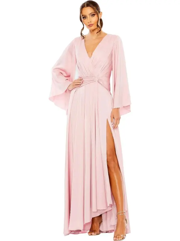 Mac Duggal Long Sleeve V-neck Gown - Dusty Rose