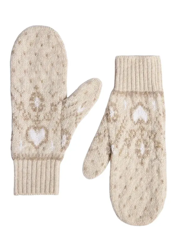 Khaite Christel Fair Isle Cashmere Mittens - Ecru Multi