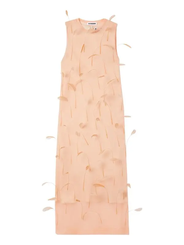 JIL SANDER Feather-embellished Layered Knitted-silk Midi Dress - Pink