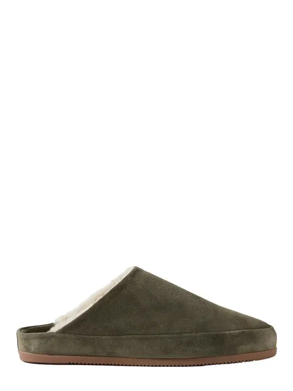 Mulo Shearling-lined Suede Slippers - Green