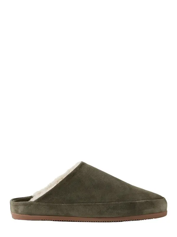Mulo Shearling-lined Suede Slippers - Green