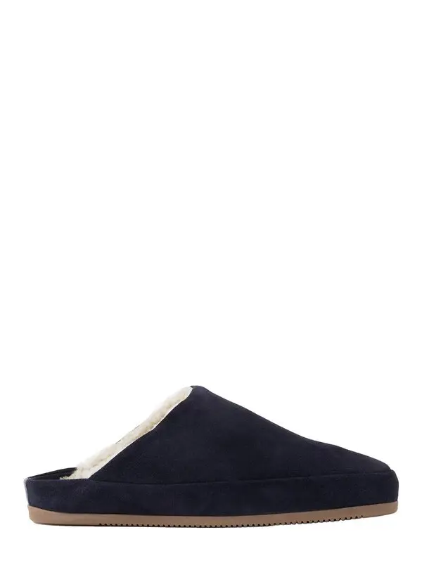 Mulo Shearling-lined Suede Slippers - Blue