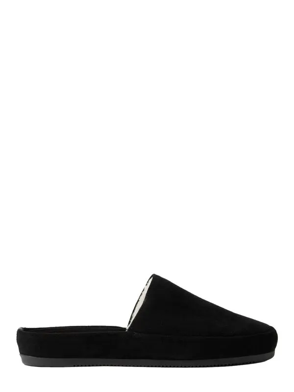Mulo Shearling-lined Suede Slippers - Black