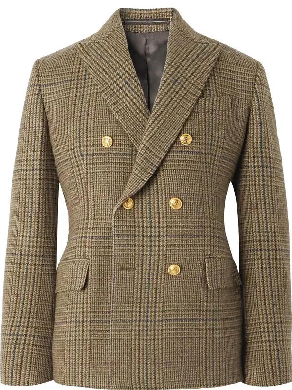 SLOWEAR Incotex Double-breasted Prince Of Wales Checked Wool Blazer - Brown