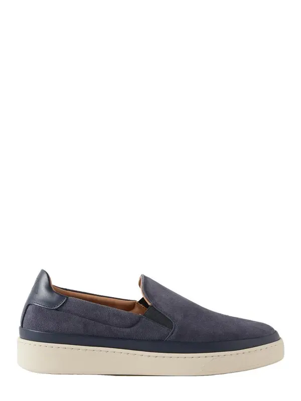 Mulo Leather-trimmed Suede Slip-on Sneakers - Blue
