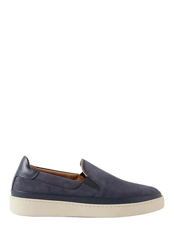 Mulo Leather-trimmed Suede Slip-on Sneakers - Blue