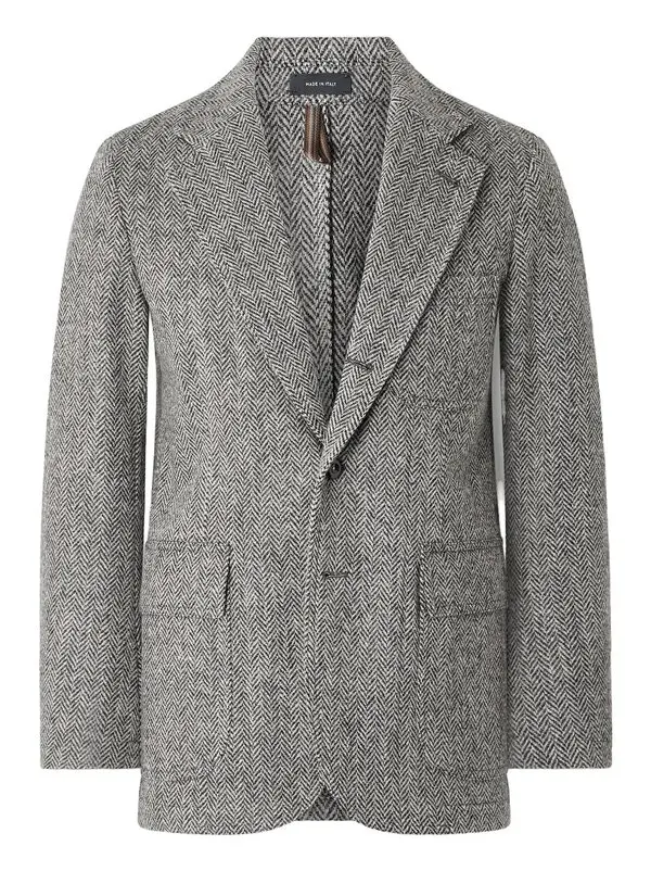 DRAKE'S Games Mk. Vii Unstructured Herringbone Harris Tweed Blazer - Gray