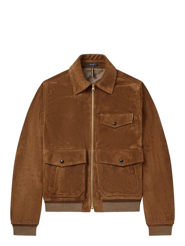 DRAKE'S A-2 Suede Bomber Jacket - Brown