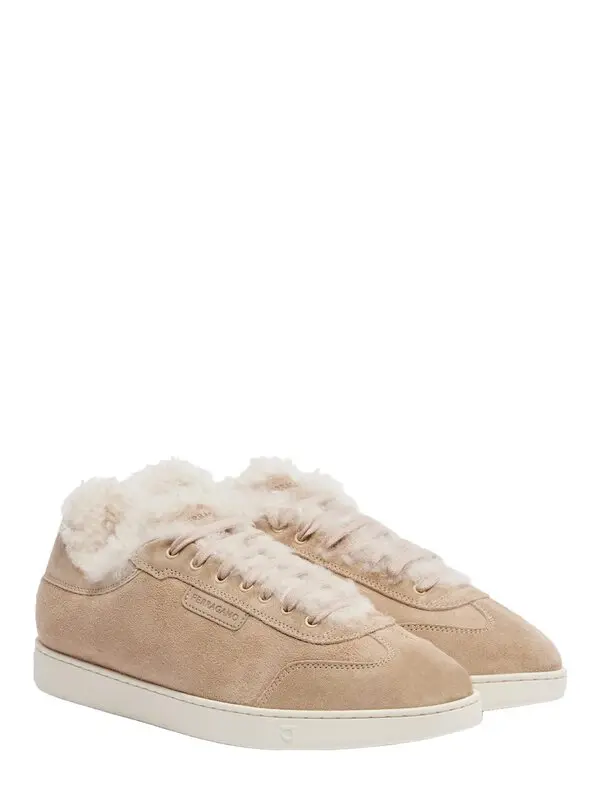 FERRAGAMO Shearling-lined Suede Sneakers - Beige
