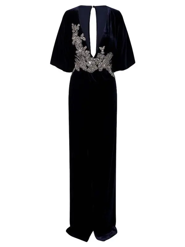 Costarellos Crystal-embellished Velvet Gown - Blue