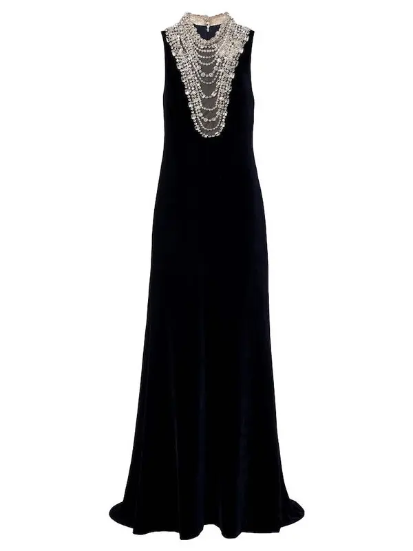 Costarellos Crystal-embellished Velvet Gown - Blue