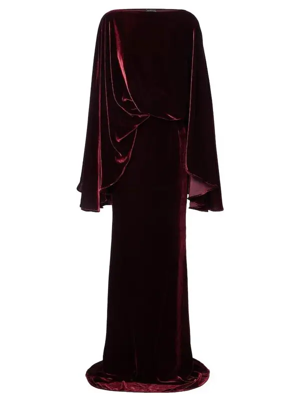 TALLER MARMO Musidora Draped Velvet Gown - Burgundy