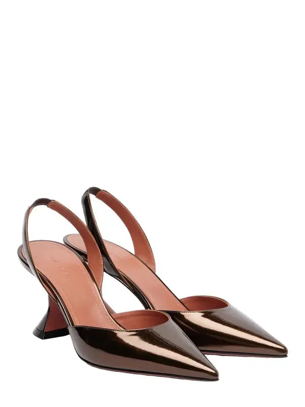 Amina Muaddi Holli 70 Mirrored Leather Slingback Pumps - Brown