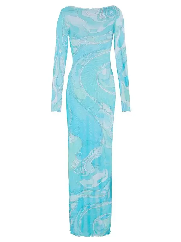 Emilio Pucci Orchidee Sheer Maxi Dress - Blue