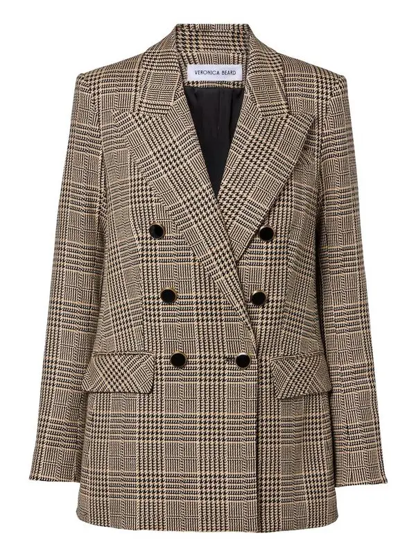Veronica Beard Rhys Houndstooth Double-breasted Blazer - Black