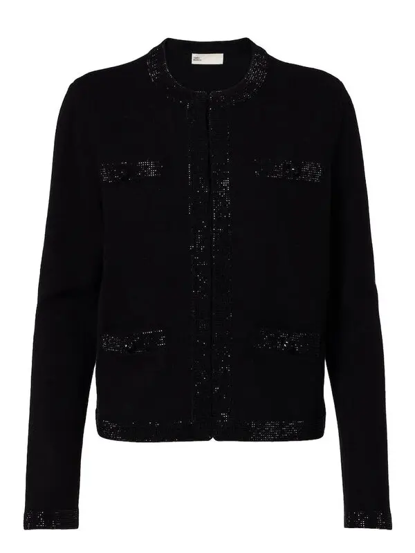 Tory Burch Embellished Wool-blend Cardigan - Black