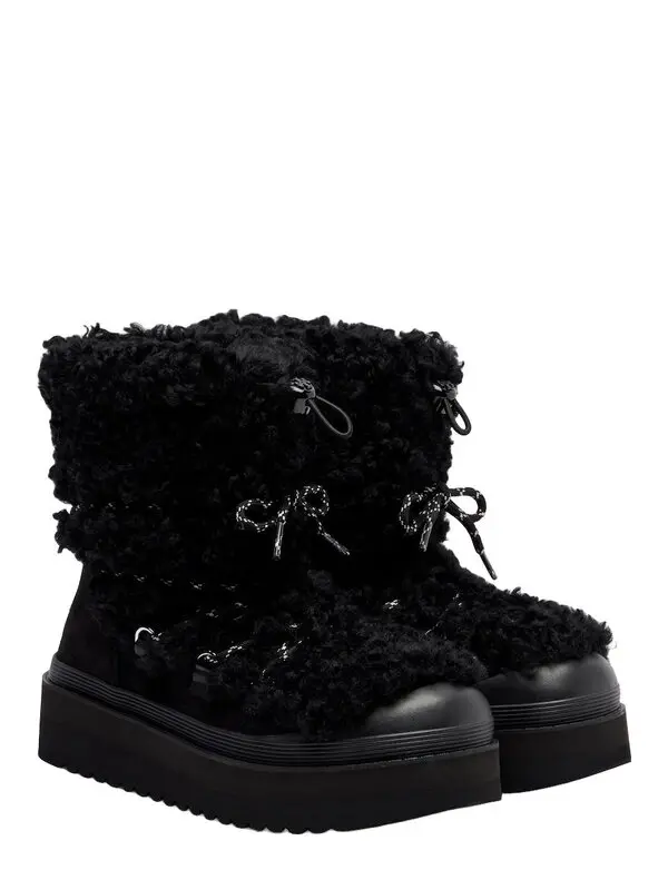 Tory Burch Shearling And Suede Lace-up Boots - Black