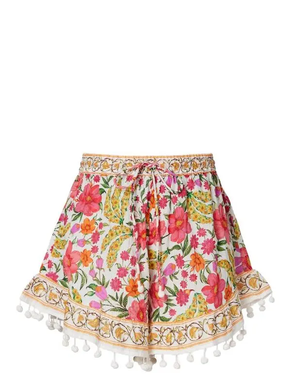 Farm Rio Banana Flowers Embellished Cotton Shorts - Multicoloured