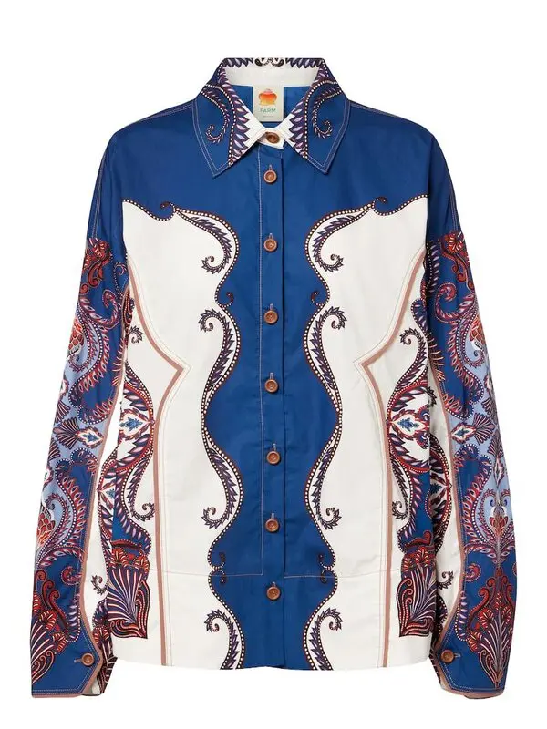 Farm Rio Printed Cotton Arabesque Scarf Shirt - Multicoloured