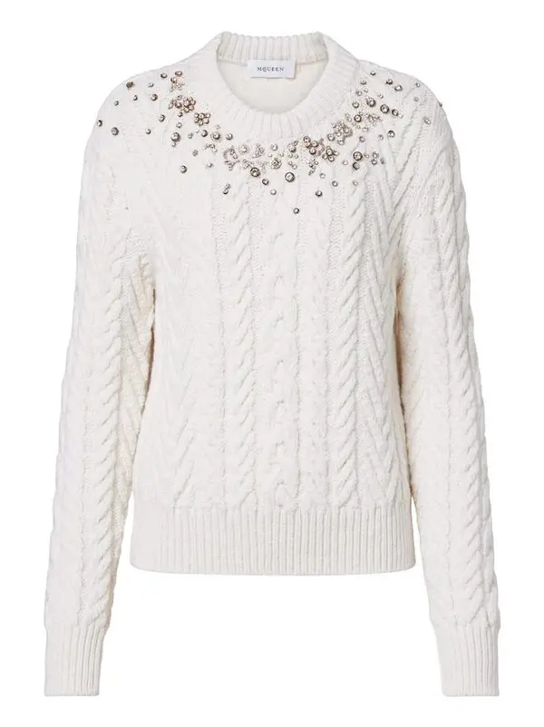 Alexander McQueen Embellished Wool And Cashmere Sweater - White