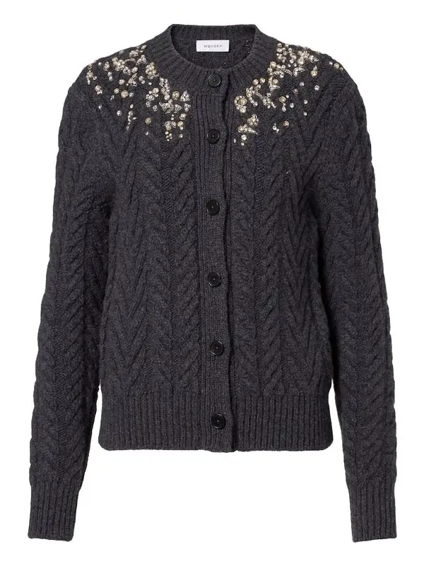 Alexander McQueen Embellished Wool And Cashmere Cardigan - Grey