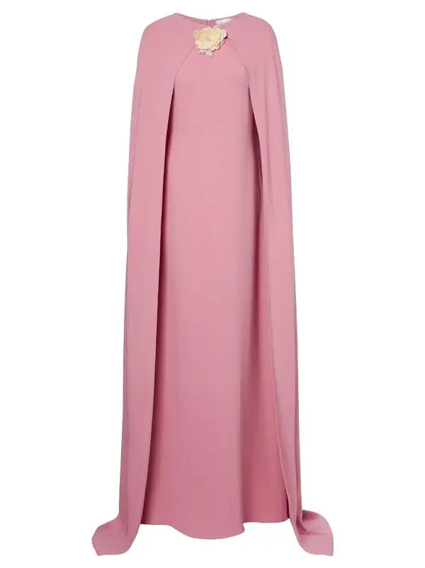 Oscar De La Renta Caped Silk-blend Georgette Gown - Pink